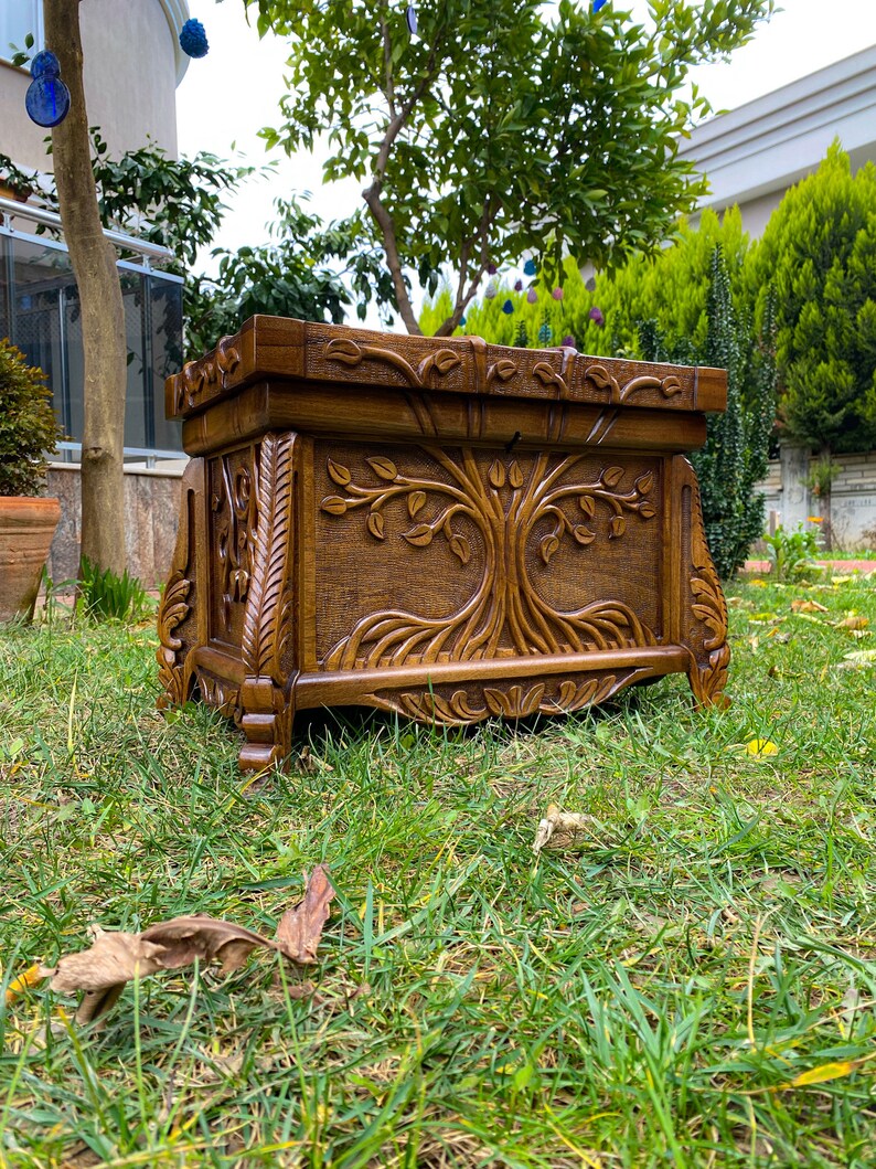Tree of Life Wooden Chest, Storage Chest, Carved Treasure Chest, Hope ...