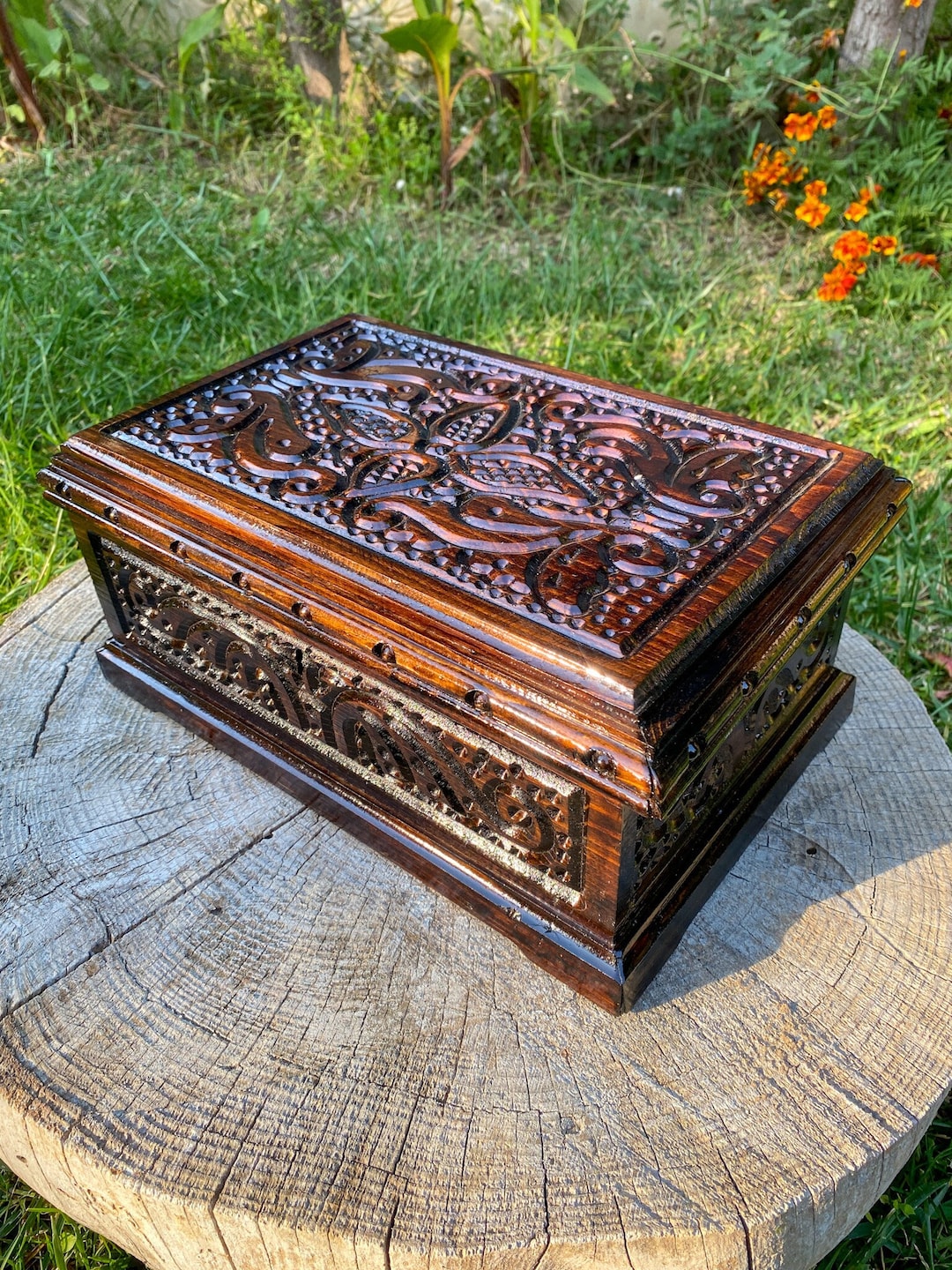 Wooden Locking Box,vintage Chest With Key,carved Wooden Jewelry Box ...