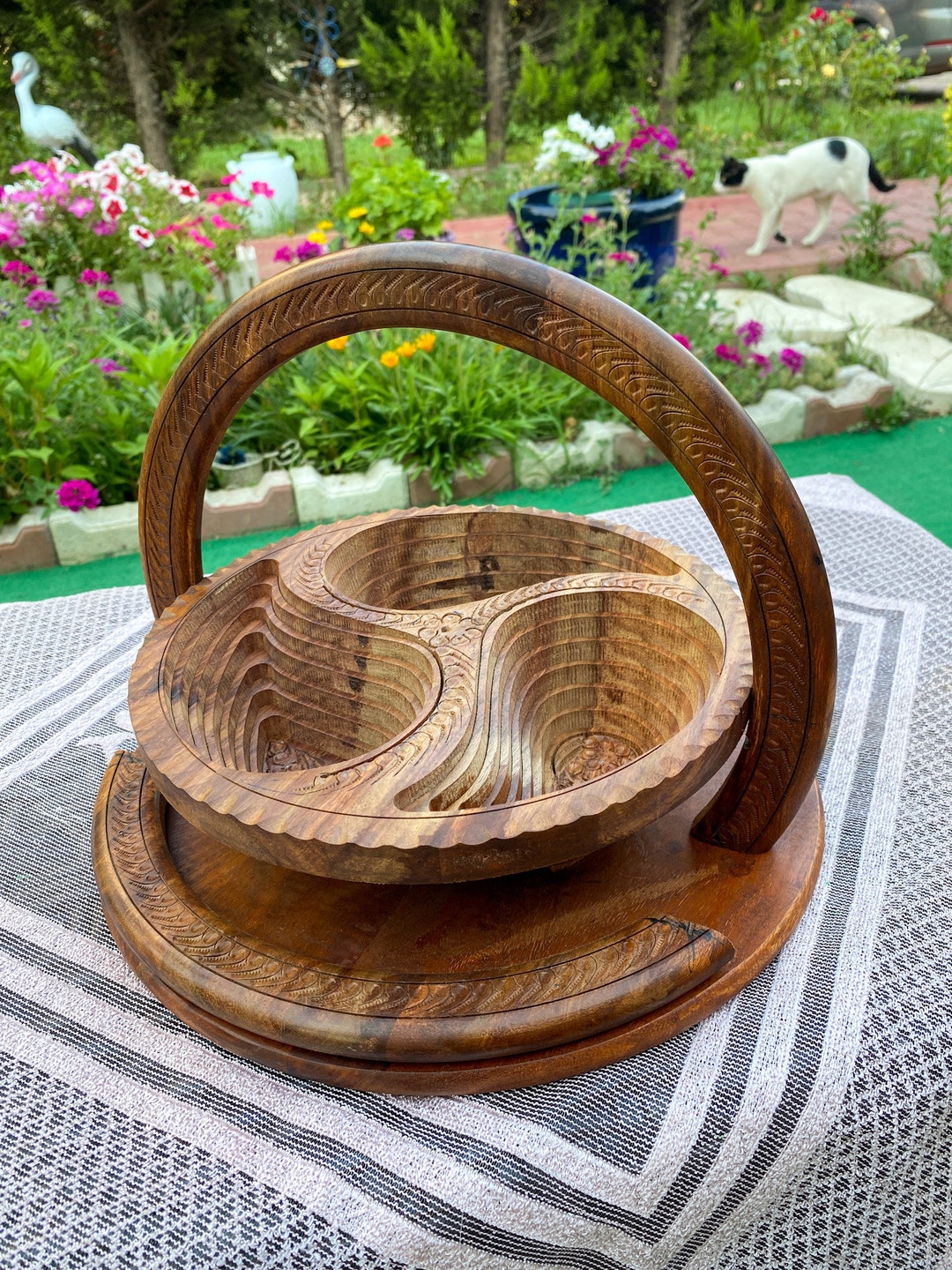 Collapsing Basket With Handle, Wood Fruit Bowl, Personalized Bowl ...
