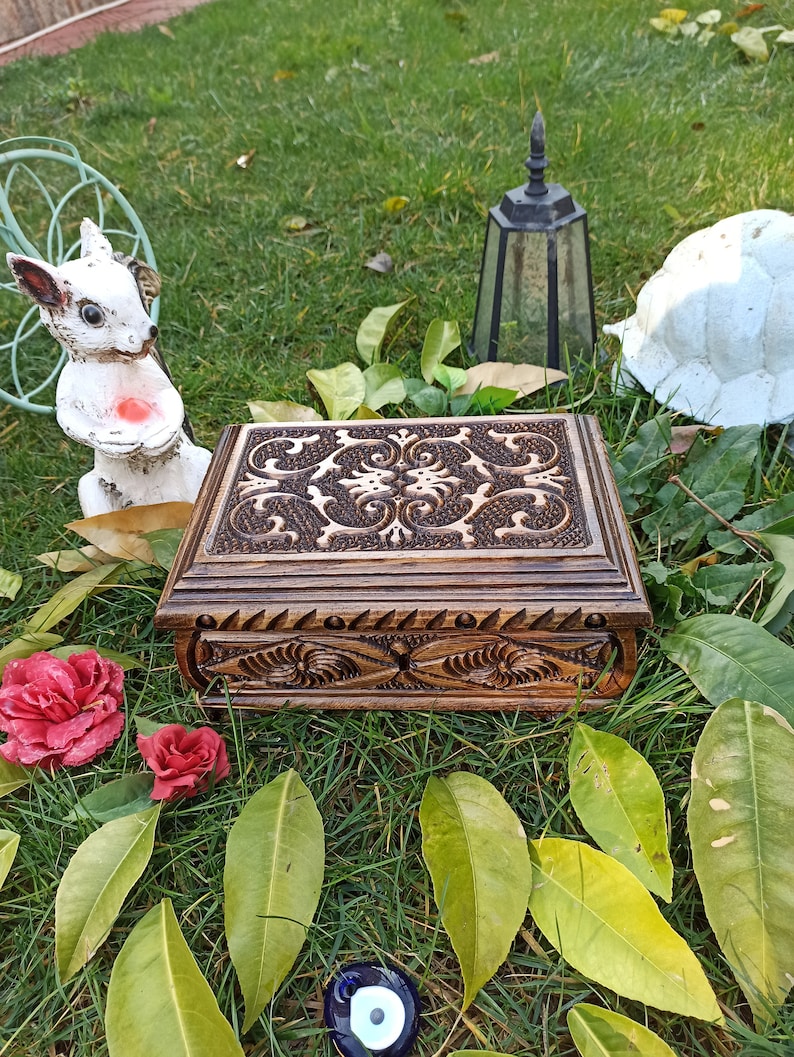 Large Wooden Jewelry Box With Key Vintage Jewelery Box | Etsy