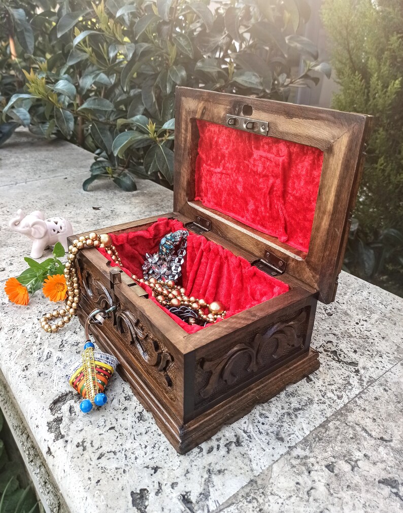 Personalized Large Secret Lock Jewelry Box With Key, Vintage Wood Box ...
