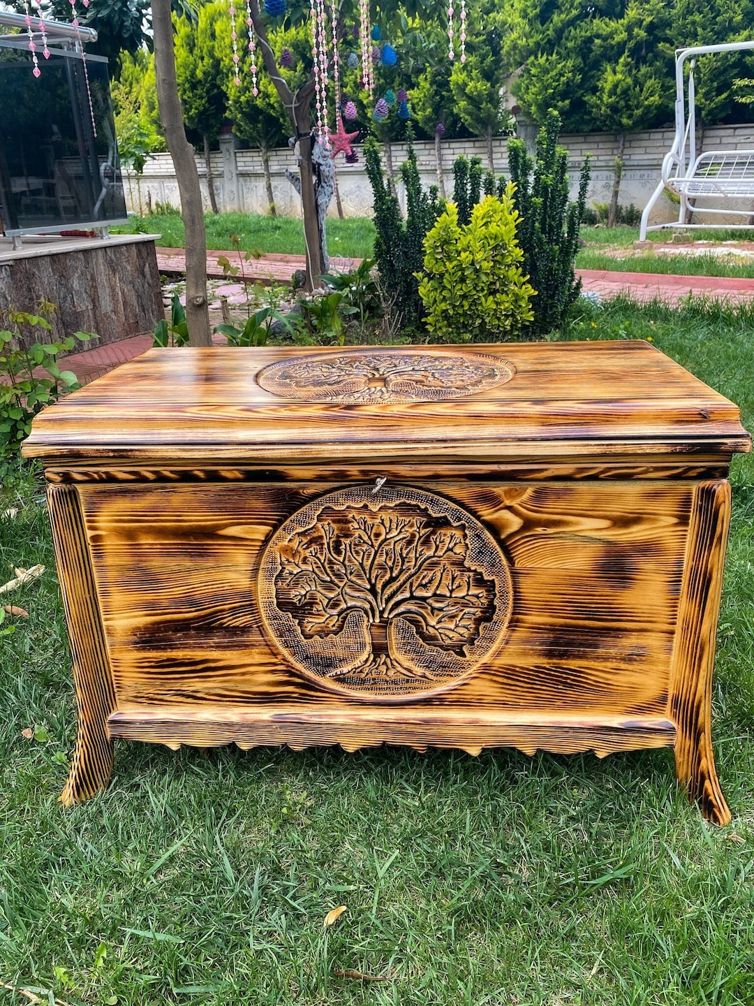 Tree of Life Hope Chest, Trunk Coffee Table , Blanket Trunk, Carved ...