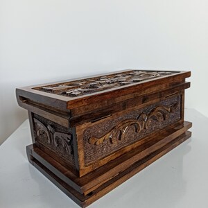 Large wooden puzzle box / vintage secret lock box hand carved | Etsy