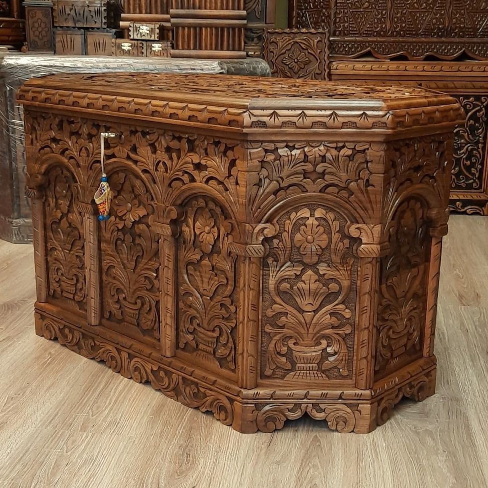 Ottoman Large Hope Chest Carved Wooden Trunk Large Storage - Etsy