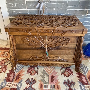 Tree of Life Wooden Chest, Trunk Coffee Table, Hope Chest, Blanket ...