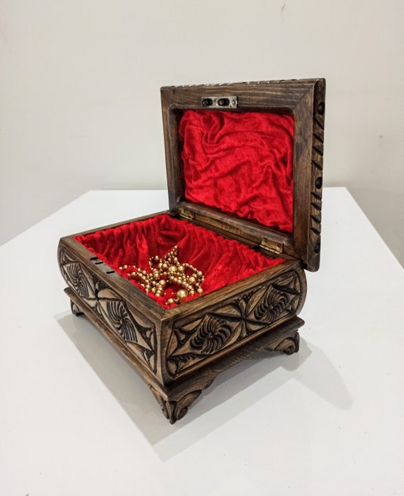 Large Wooden Jewelry Box With Key Vintage Jewelery Box | Etsy