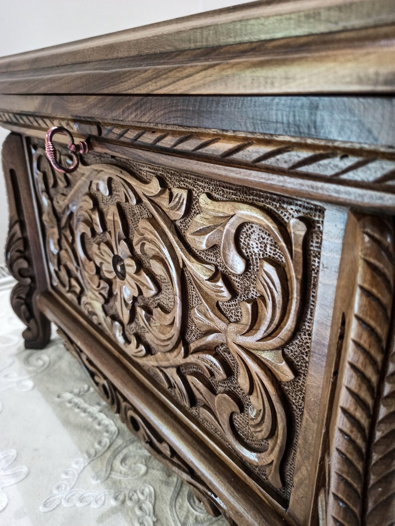 Ottoman Wooden Chest, Storage Chest, Walnut Hope Chest, Treasure Chest ...