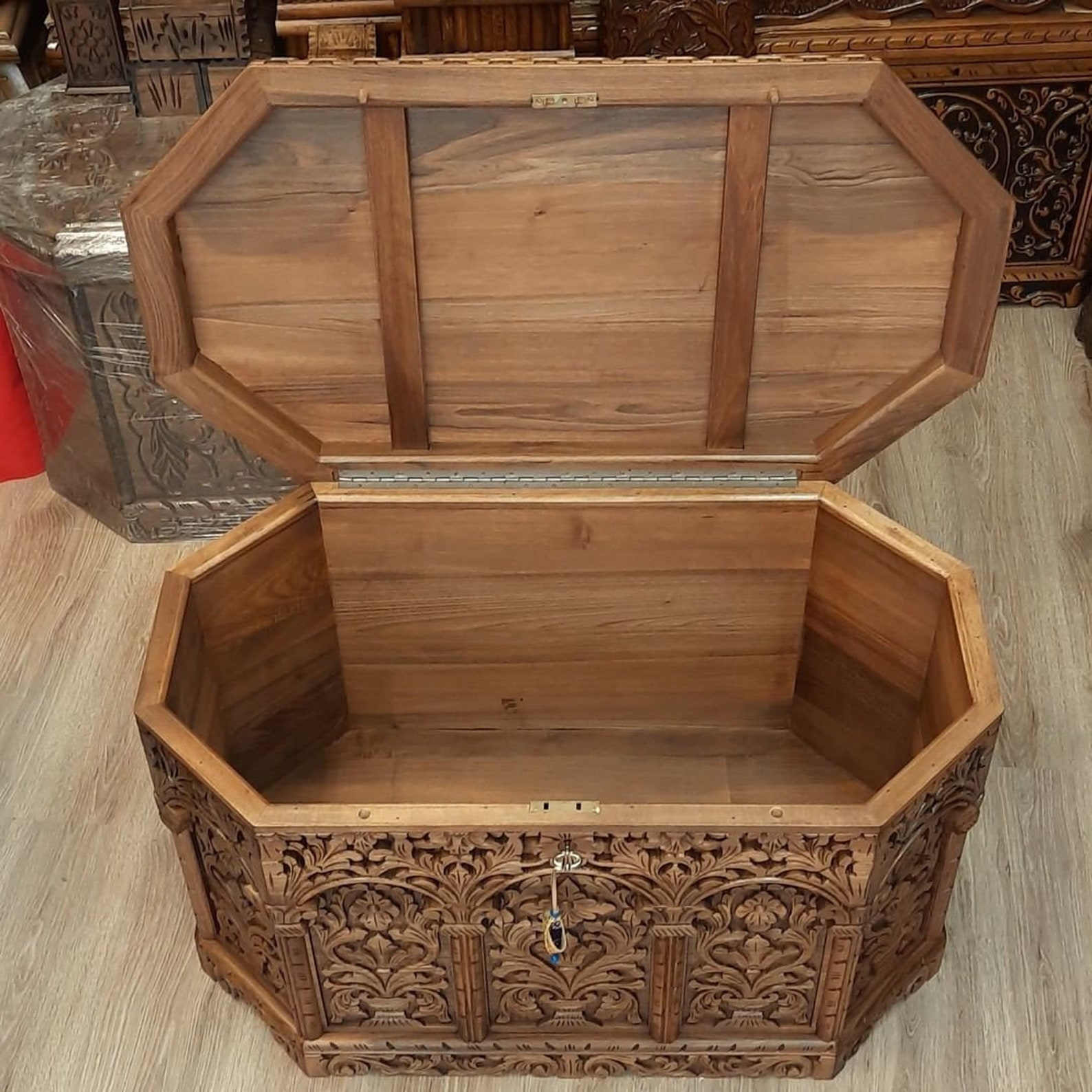 Ottoman Large Hope Chest Carved Wooden Trunk Large Storage | Etsy