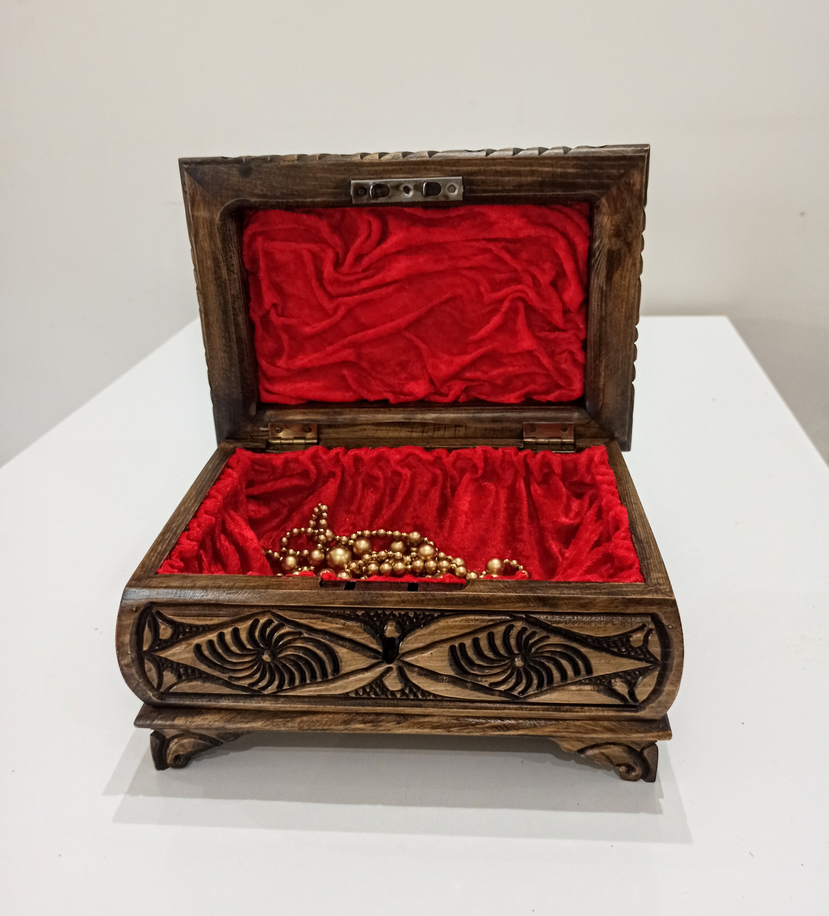 Large Wooden Jewelry Box With Key Vintage Jewelery Box | Etsy