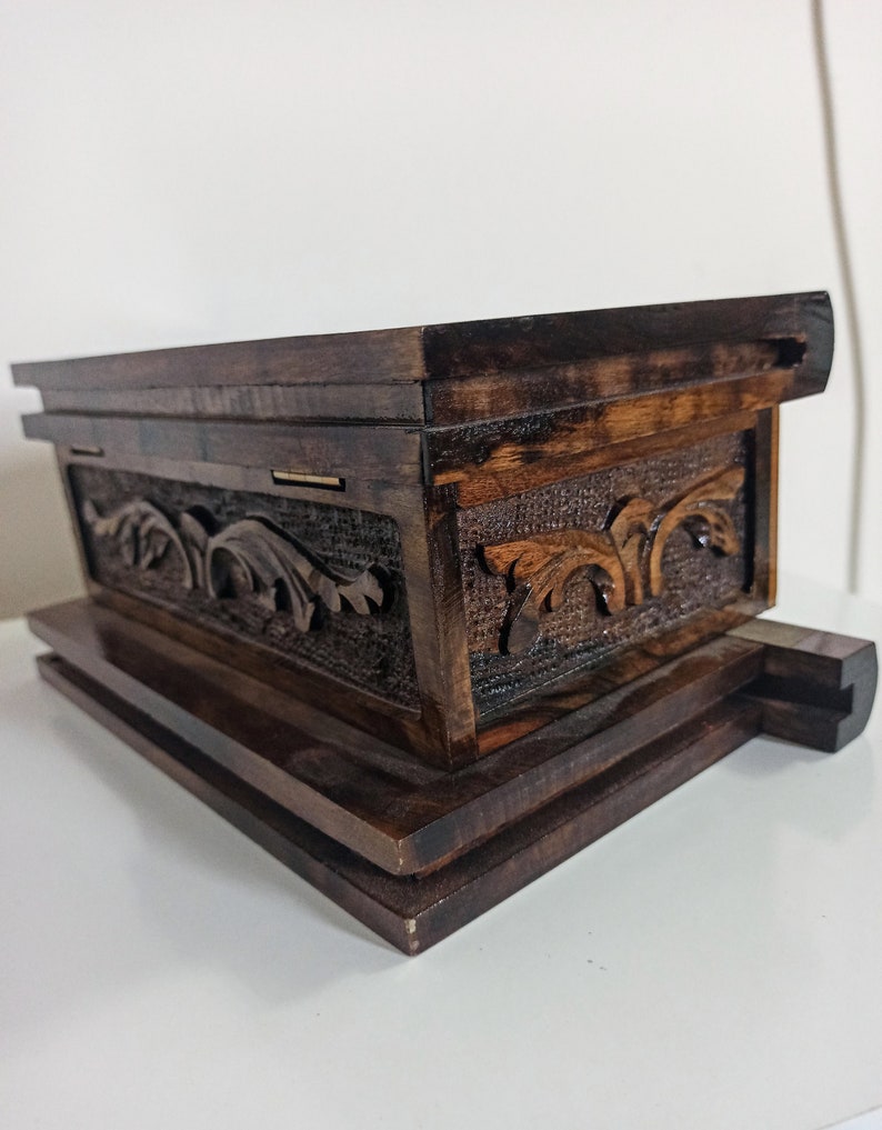 Large Wooden Puzzle Box / Vintage Secret Lock Box Hand Carved - Etsy