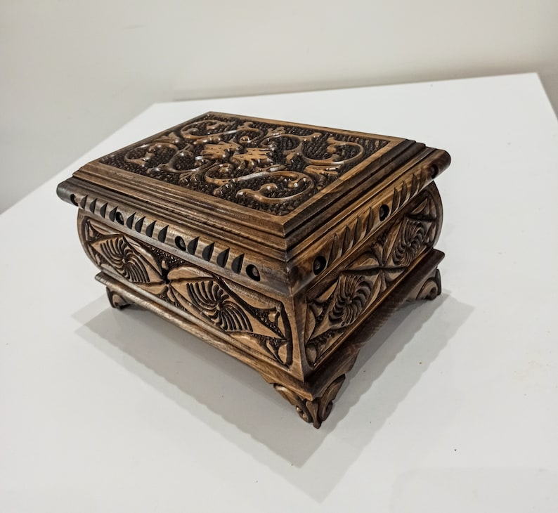 Large Wooden Jewelry Box With Key Vintage Jewelery Box | Etsy