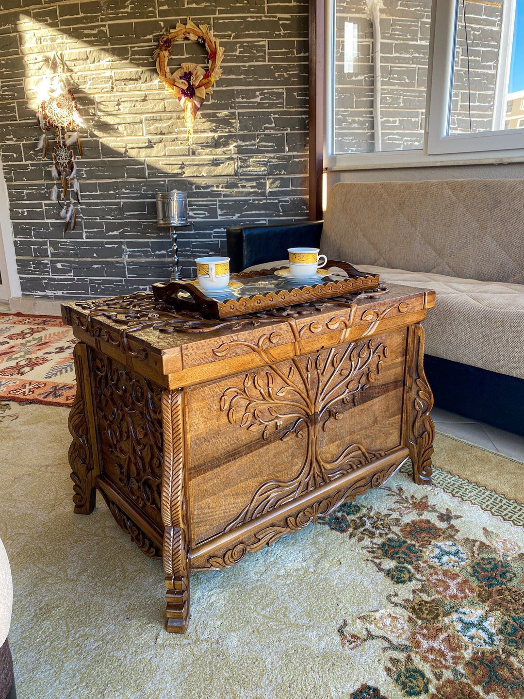 Tree of Life Wooden Chest, Storage Chest, Carved Treasure Chest, Hope ...