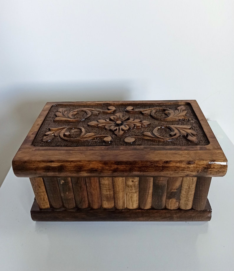 Large Wooden Puzzle Box / Vintage Secret Lock Box Hand Carved - Etsy