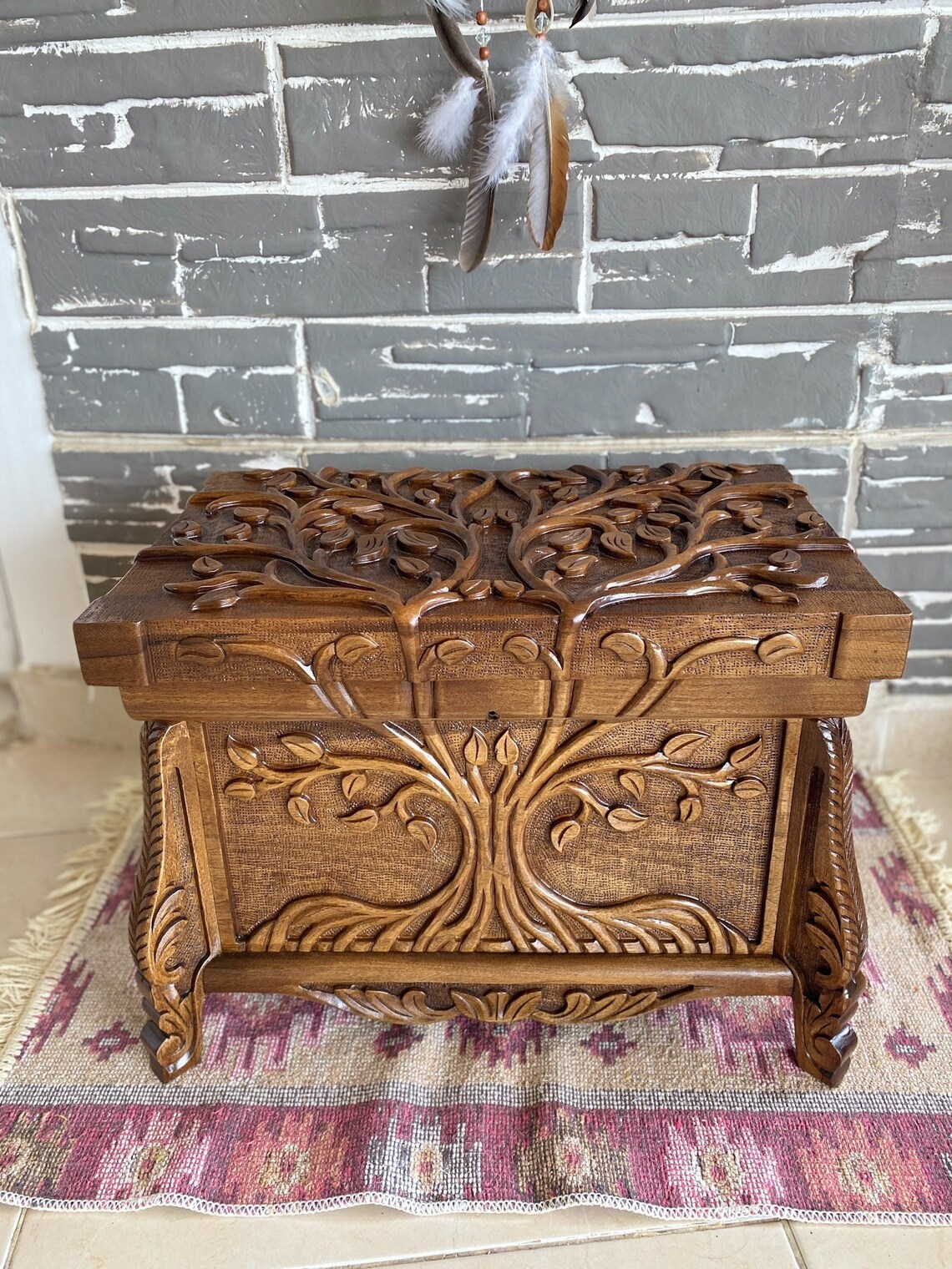 Tree of Life Wooden Chest Storage Chest Carved Treasure | Etsy