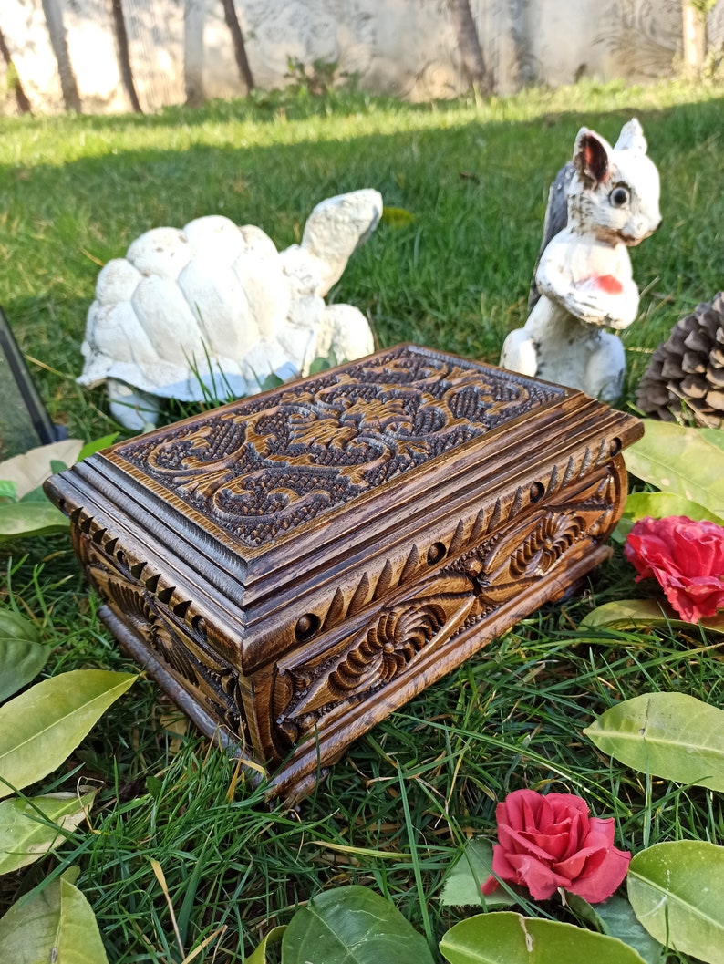Large Wooden Jewelry Box With Key Vintage Jewelery Box | Etsy