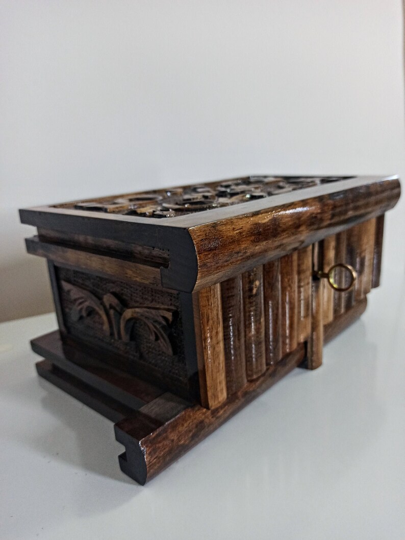 Large Wooden Puzzle Box / Vintage Secret Lock Box Hand Carved - Etsy