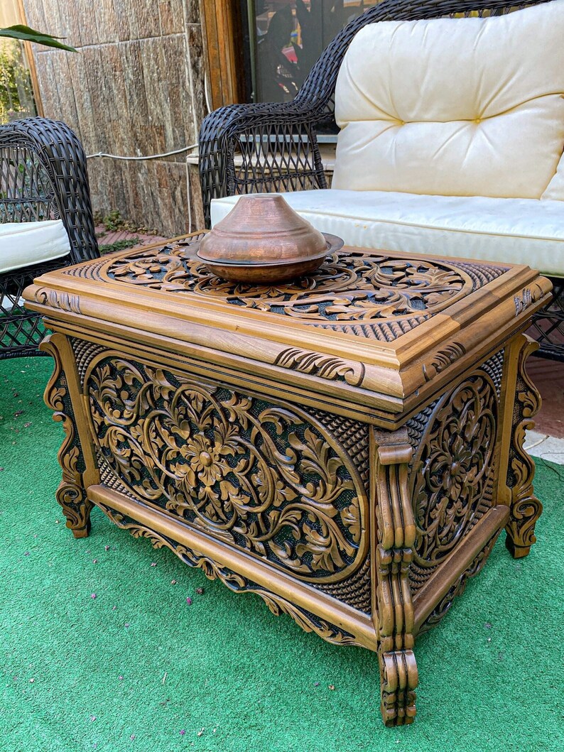 Ottoman Hope Chest Trunk Coffee Table Blanket Trunk Carved | Etsy