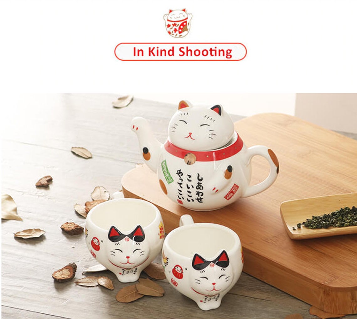 High-end cute Japanese lucky cat porcelain tea set creative | Etsy