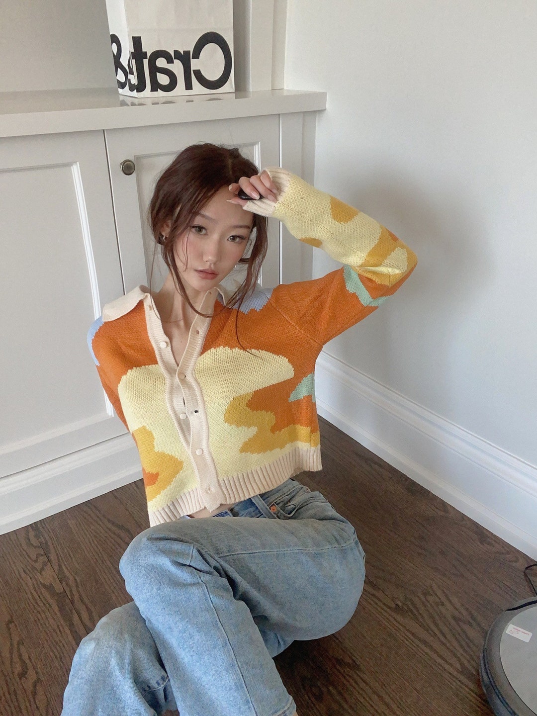 Colorblock Knit Cardigan Sweater - Etsy