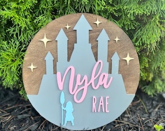 Wooden Name Sign, Disney Castle, Princess Name Sign, Personalized ...