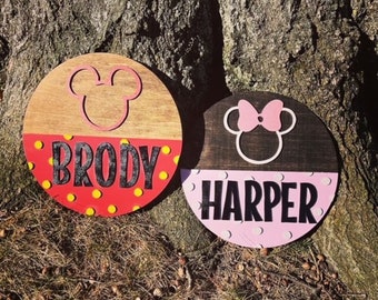 Disney Minnie Mouse, Wooden Minnie Mouse With Bow, Wooden Name Sign ...