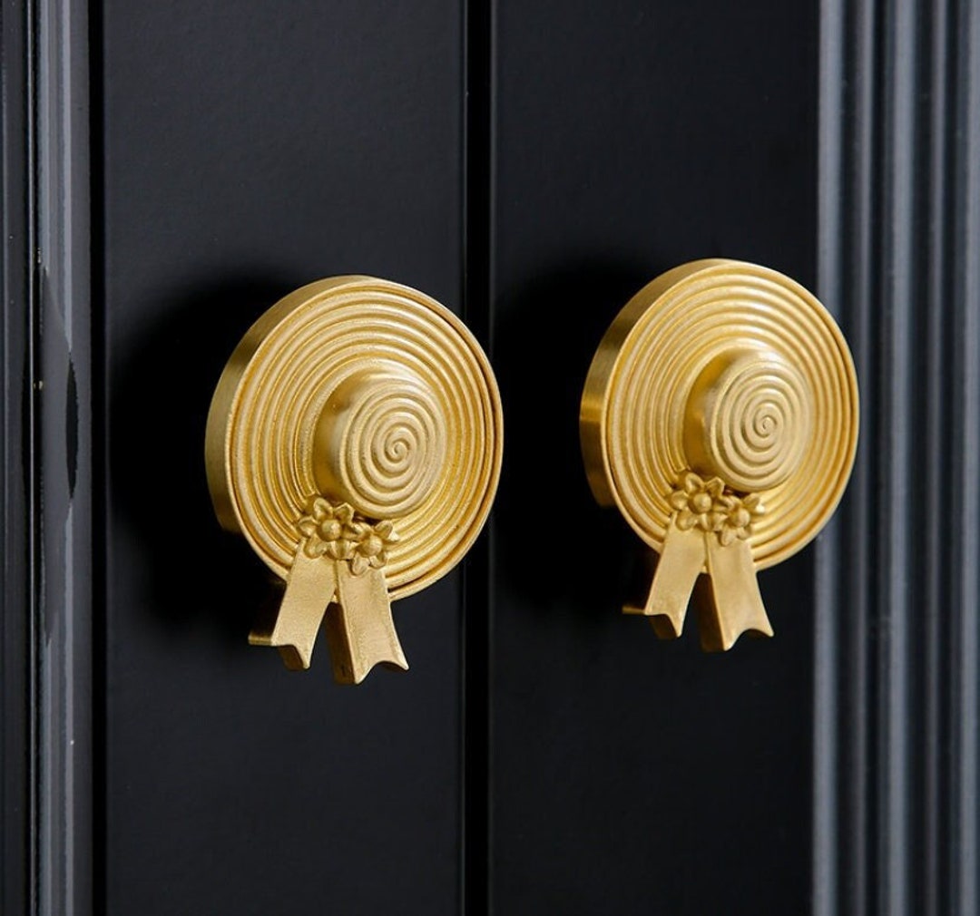 Gold Straw Hat Knob,solid Brass Hat Shape Knob,hat Handles,drawer Knob ...