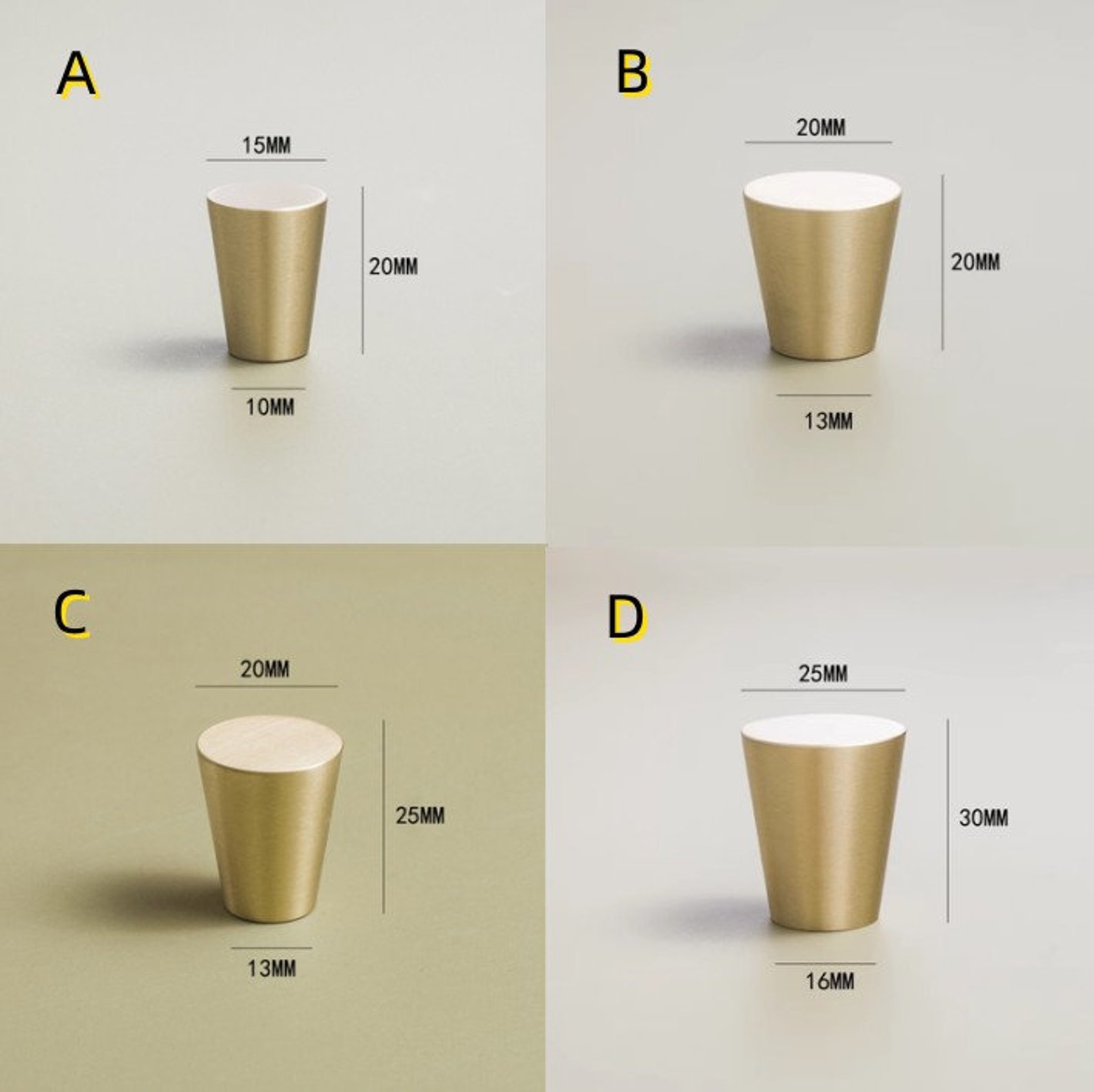 Cone Knobssolid Brass Knobscone Cabinet Pullsdrawer - Etsy