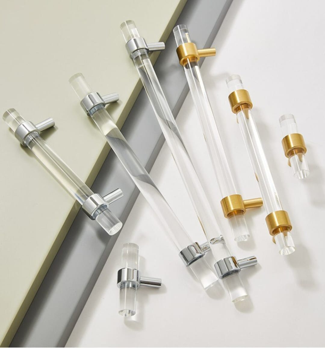 Acrylic Knobs Pulls,t Bar Knob,clear Drawer Knobs,brass Knob,silver Crystal Handles,acrylic ...