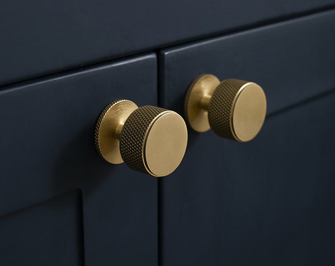 Knurled Brass Solid Cupboard Door Pulls Dresser Knobs Drawer Pull Handles MCM Modern Coffee ...