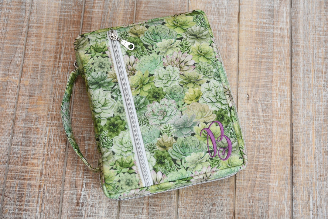 Embroidered Personalized Succulent Zippered Bible Book Cover, Bible ...