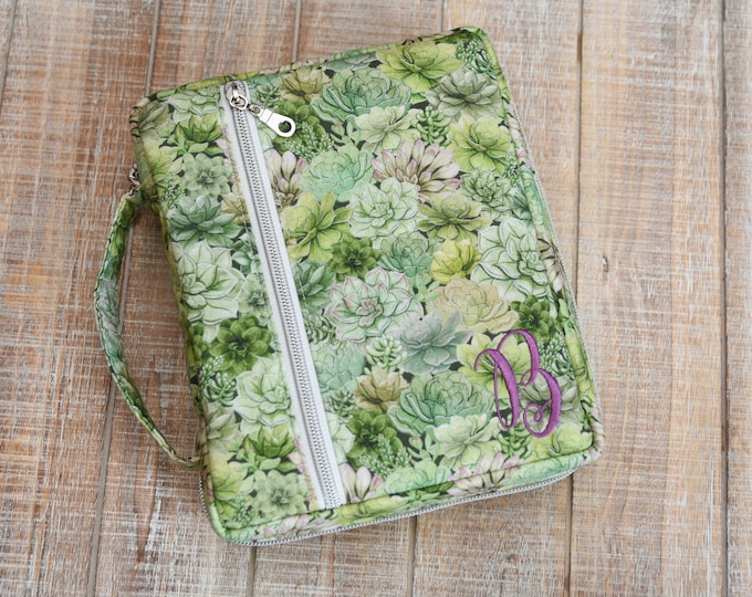 Embroidered Personalized Succulent Zippered Bible Book Cover, Bible ...