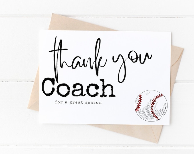 Baseball Thank You Coach, Printable Card for Coach, Digital Download ...