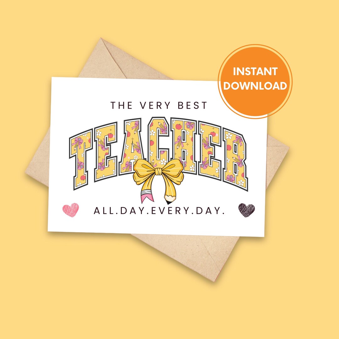 Printable Teacher Card, Teacher Appreciation Note, Digital Card, Very ...
