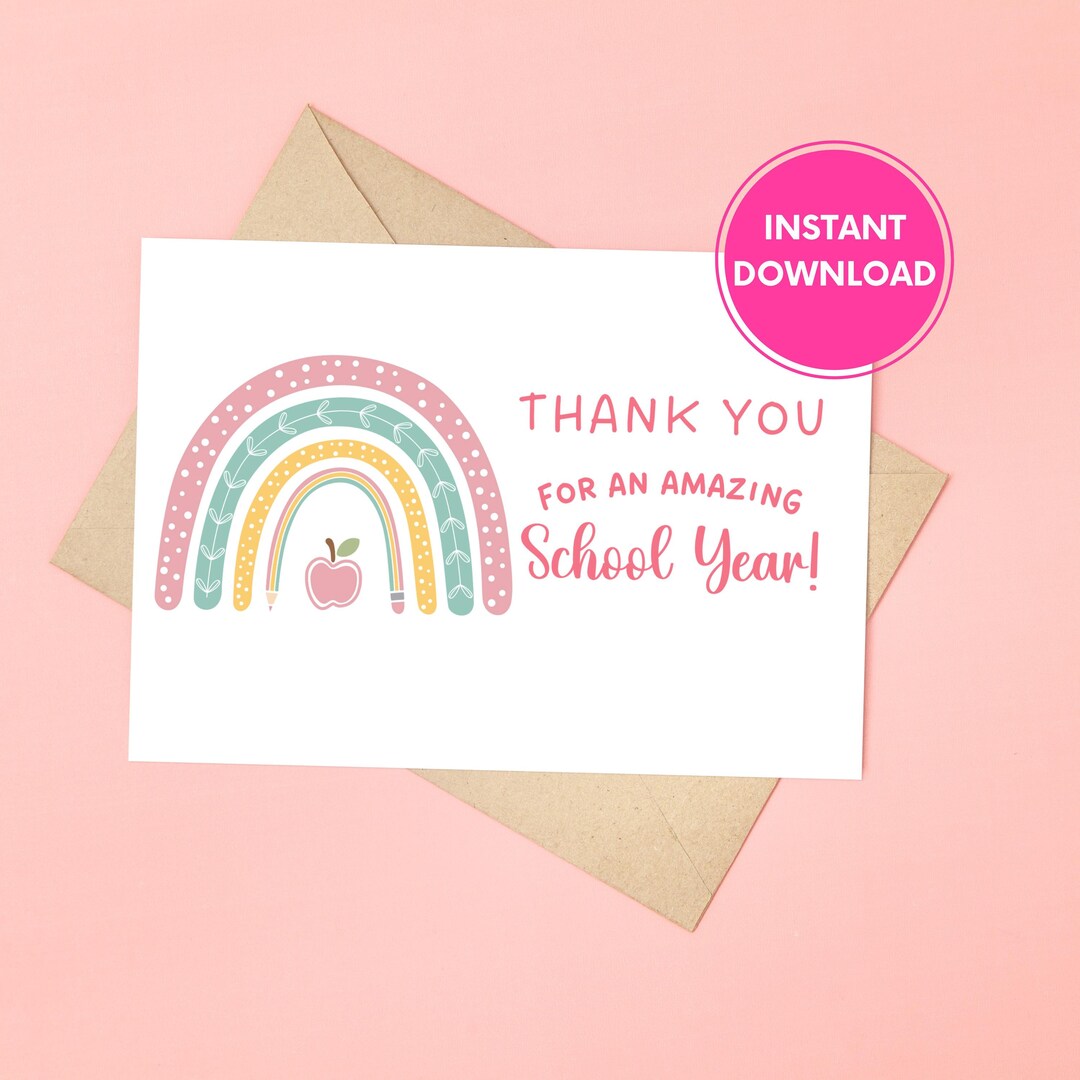 Rainbow Teacher Thank You Card Printable, End of Year Appreciation Note ...