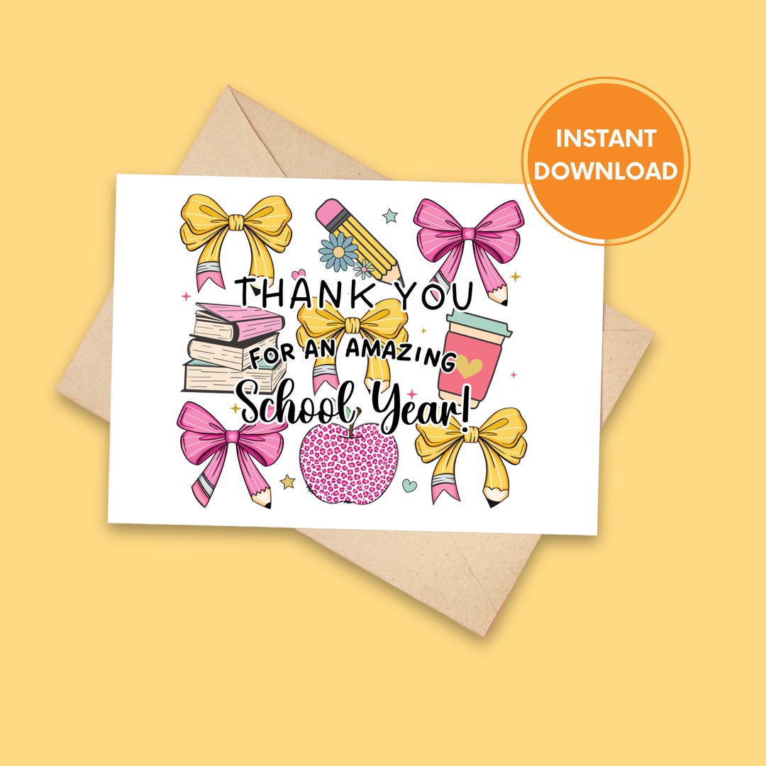 Printable Thank You Teacher Card, End of Year Thank You Note, Digital ...