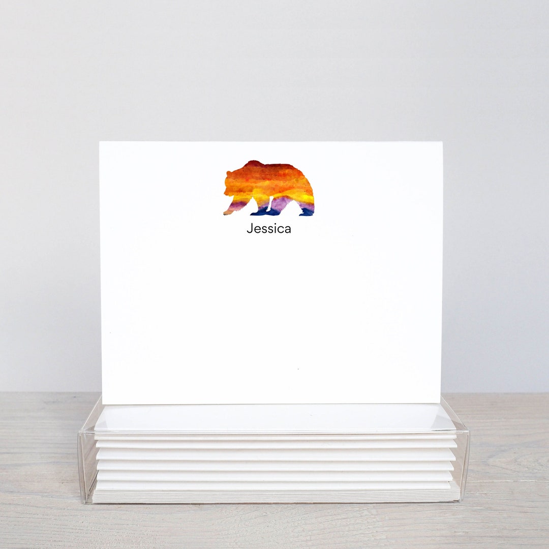 Personalized Stationary Set, Bear Note Cards, Wildlife Lover, Custom ...