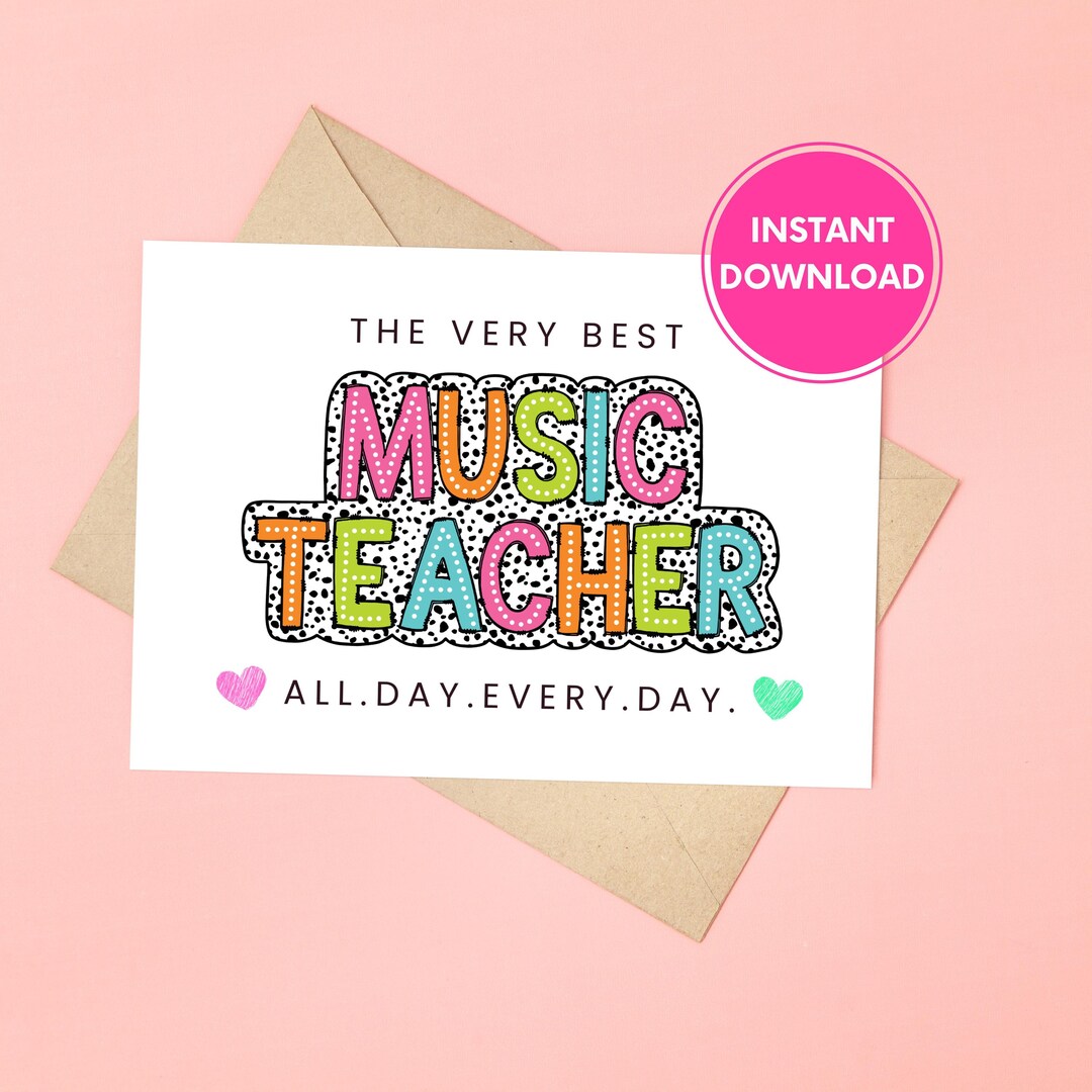Printable Music Teacher Card, Colorful Appreciation Note, Digital Card ...
