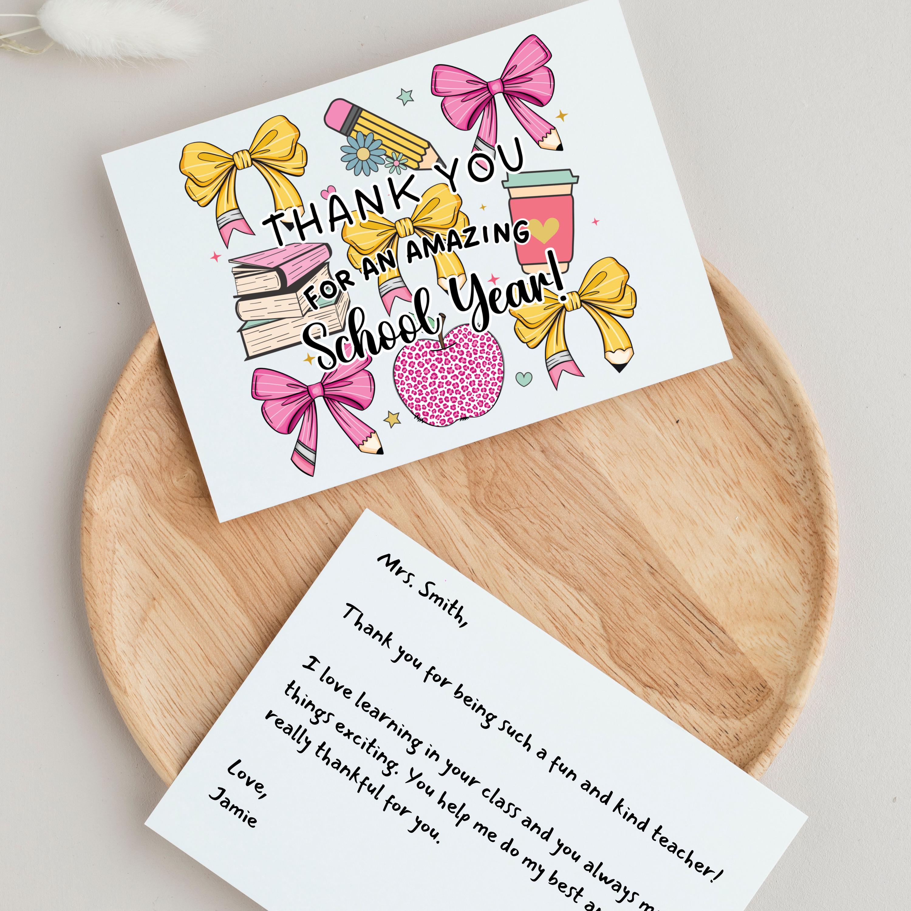 Printable Thank You Teacher Card, End of Year Thank You Note, Digital ...