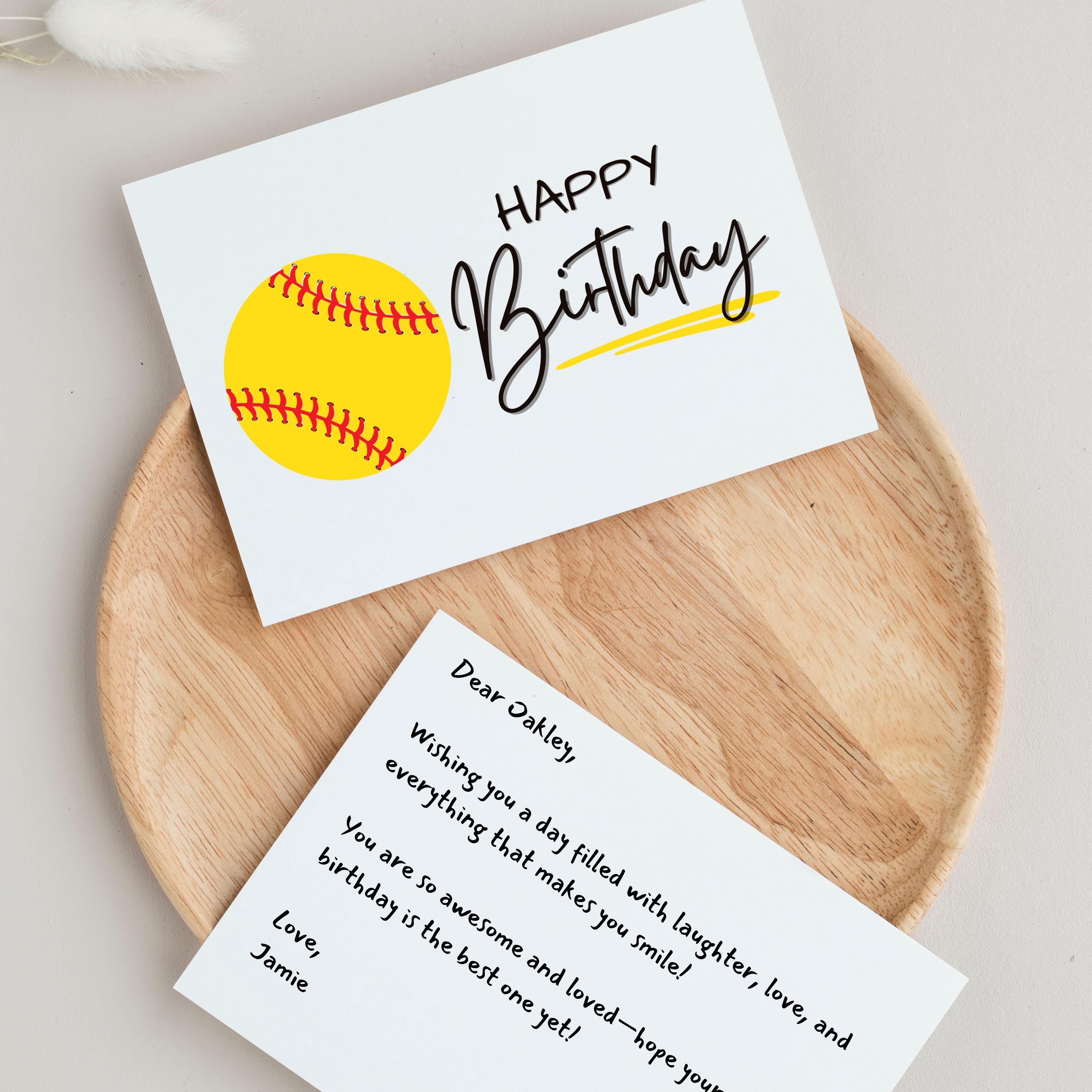 Softball Birthday Card, Printable Softball Happy Birthday Card, Digital ...