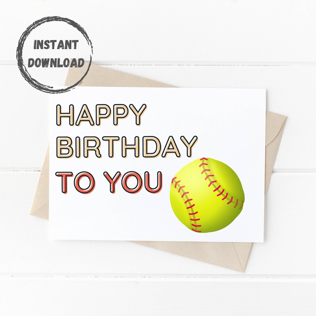 Softball Birthday Card, Printable Card, Digital Download, 5x7, Happy ...
