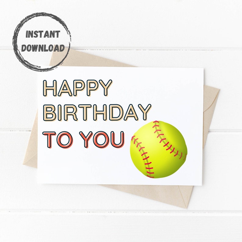 Sports Birthday Card, Softball Card, Printable Card, Digital Download ...