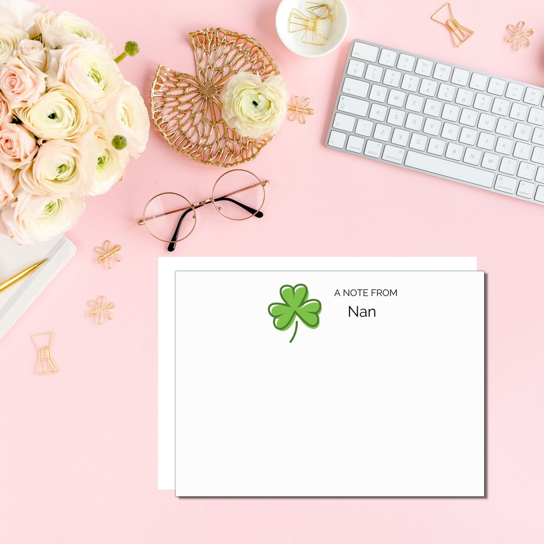 Shamrock Stationary Set, Custom Note Cards, Clover Personalized ...