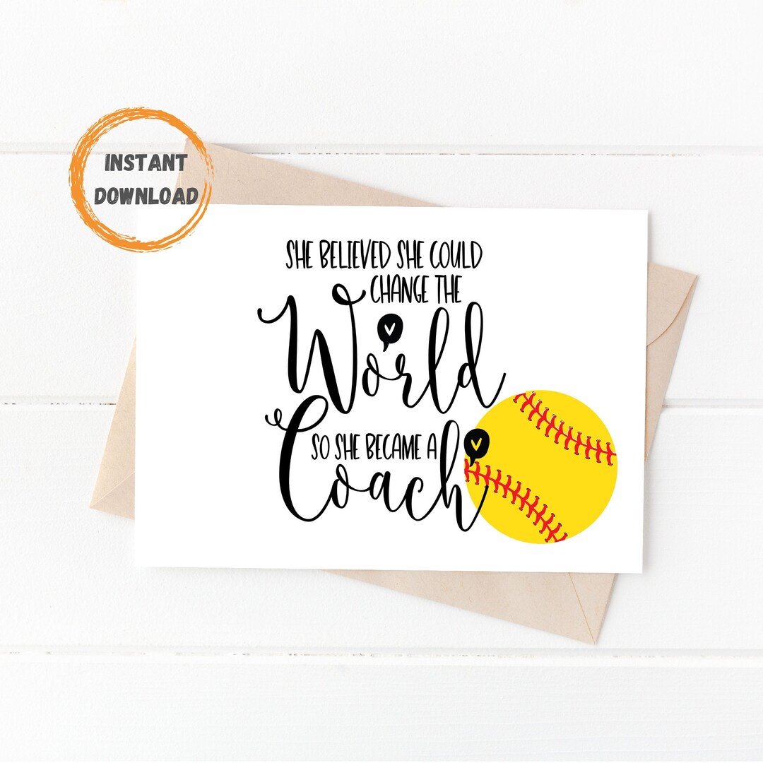 Softball Coach Card Printable Note Card Digital Download - Etsy