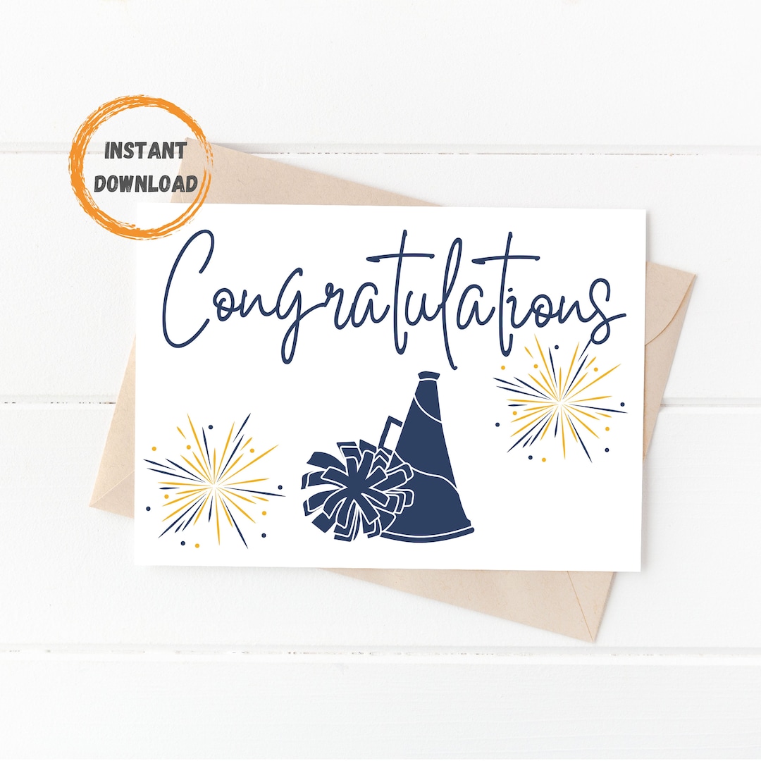 Cheerleader Congratulations Card, Printable Card, Digital Download, 5x7 ...