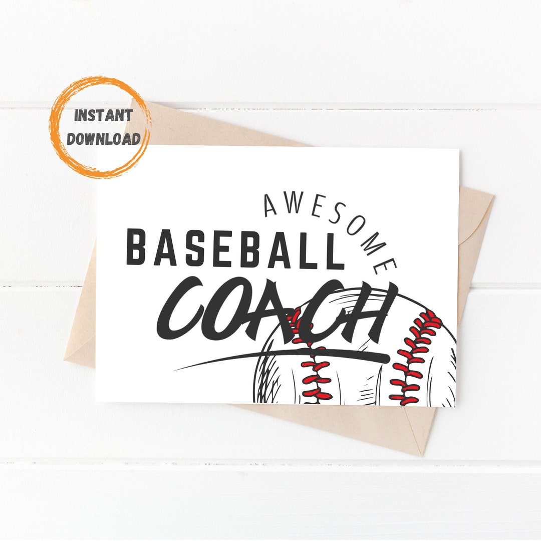 Baseball Coach Card, Printable Card for Coach, Digital Download, Thank ...