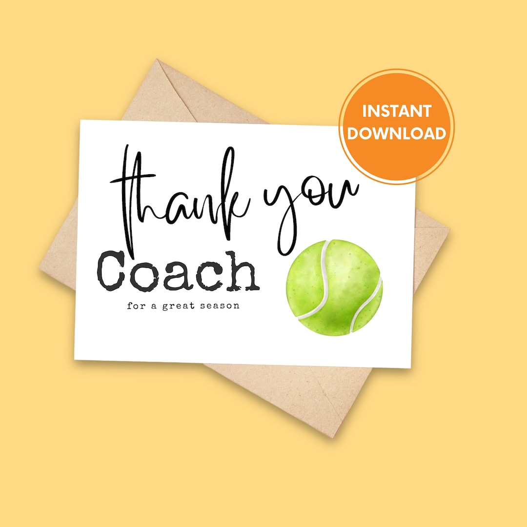 Tennis Coach Card, Thank You Tennis Coach Printable Card, Digital ...