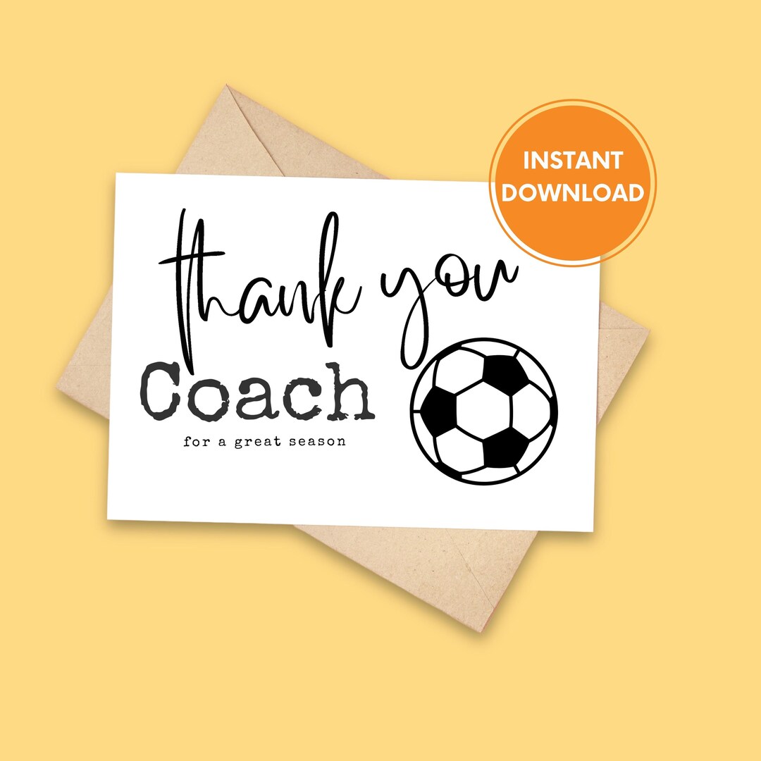 Soccer Coach Card, Thank You Soccer Coach Printable Card, Digital ...