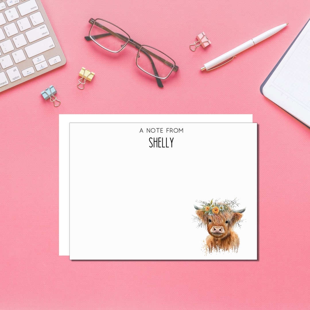 Highland Cow Stationery, Personalized Stationary, Customized Cow Note ...