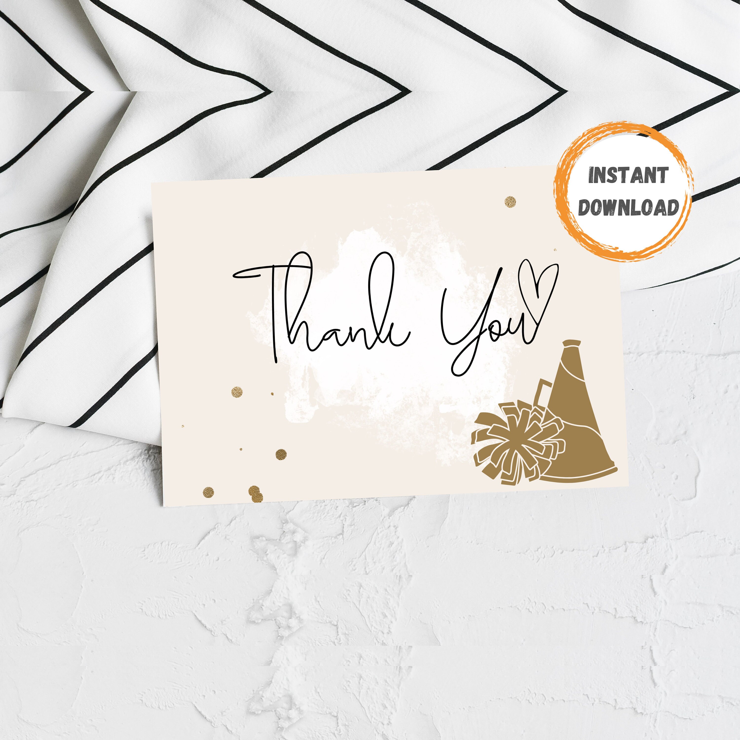 Cheerleader Thank You Card, Printable Card, Digital Download, 5x7 PDF ...