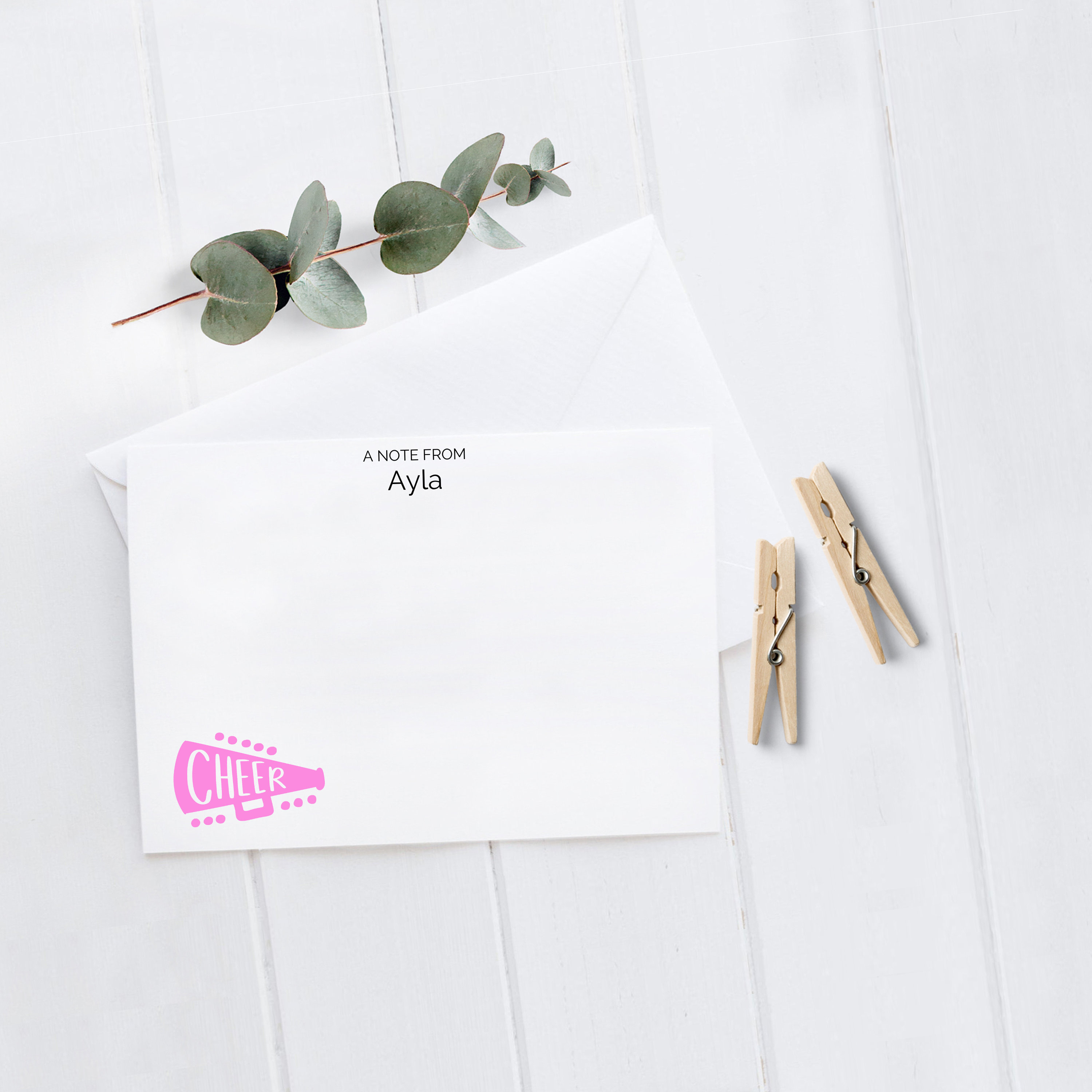 Cheer Note Card, Cheerleader Stationery, Personalized Cheer Stationary ...